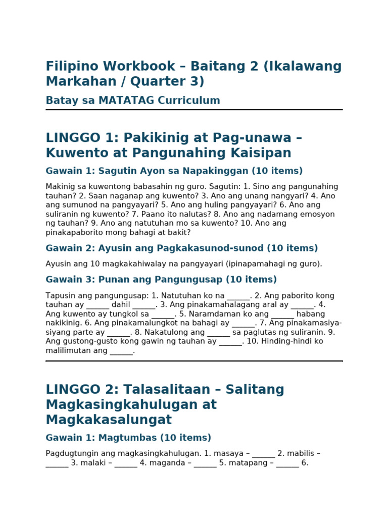 Grade2 Filipino Q3 Workbook | PDF