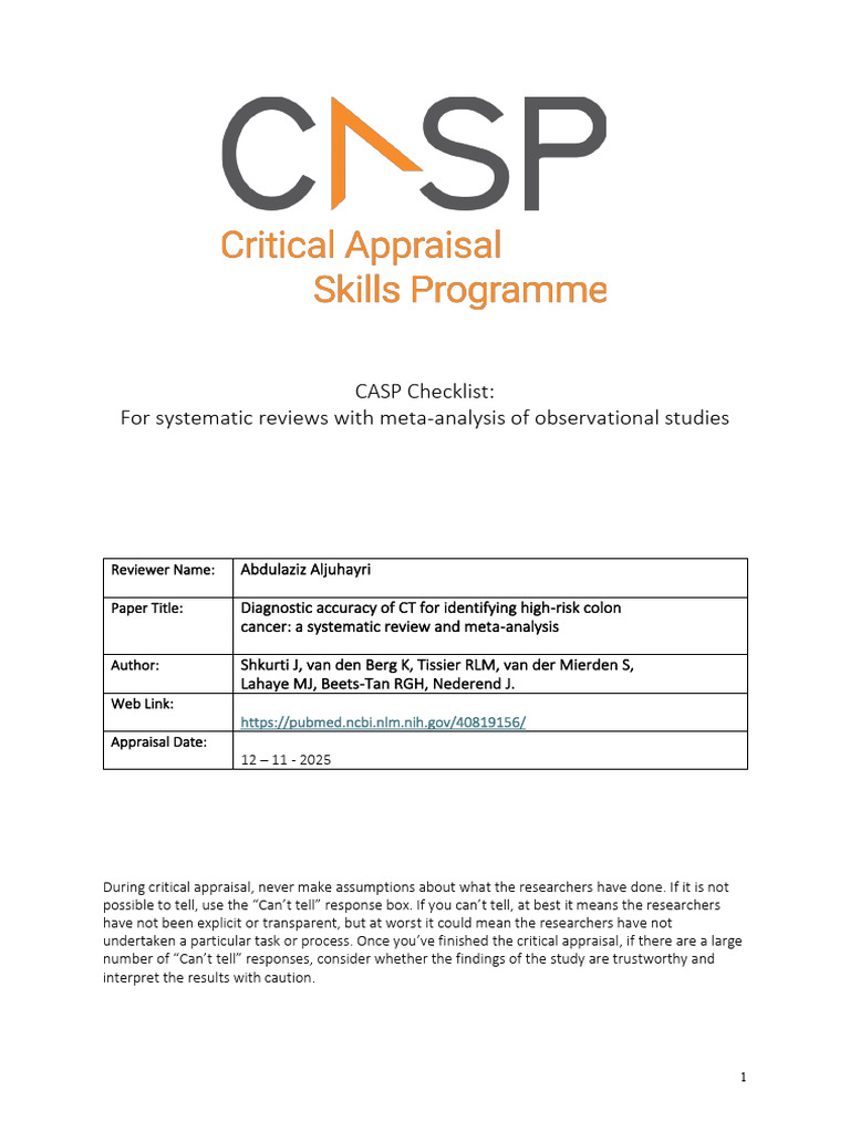 CASP-checklist-systematic-reviews-observational-studies-checklist-2024 | PDF | Systematic Review ...