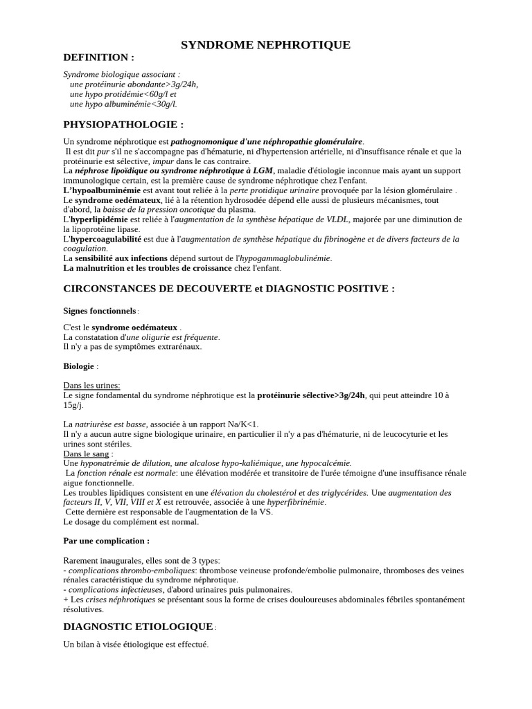 Comprendre le syndrome néphrotique | PDF | Appareil urinaire | Urologie