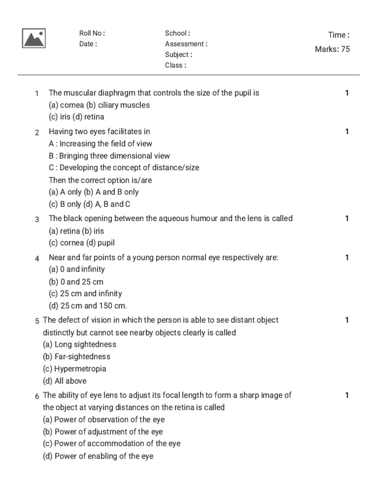 Eye Vision and Light Refraction Quiz | PDF | Eye | Myopia