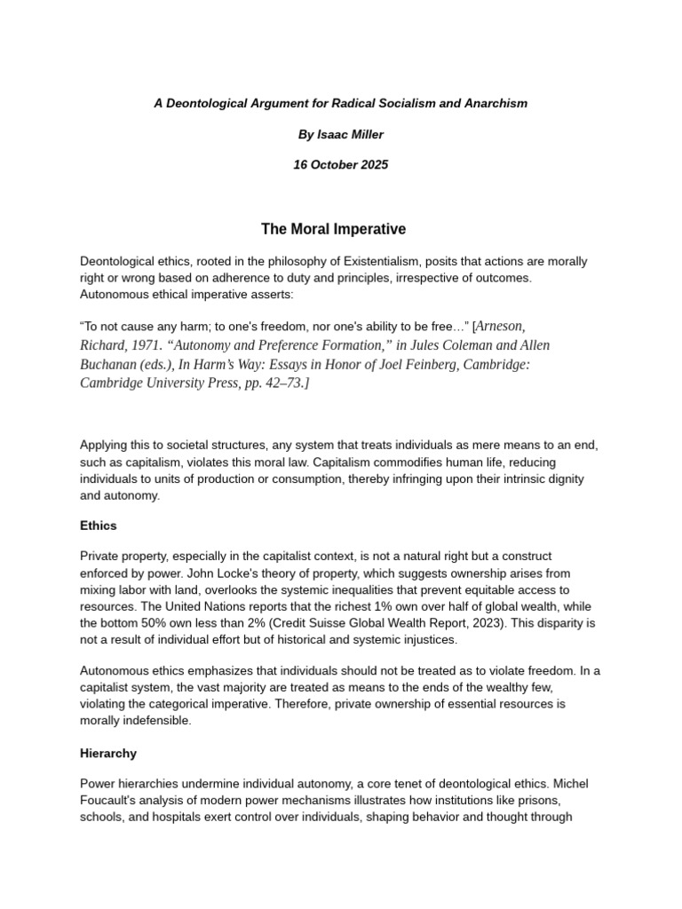 A Deontological Argument for Radical Socialism and Anarchism | PDF