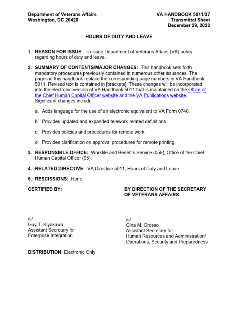 VA Handbook on Duty Hours and Leave | PDF | Overtime | Workweek And Weekend