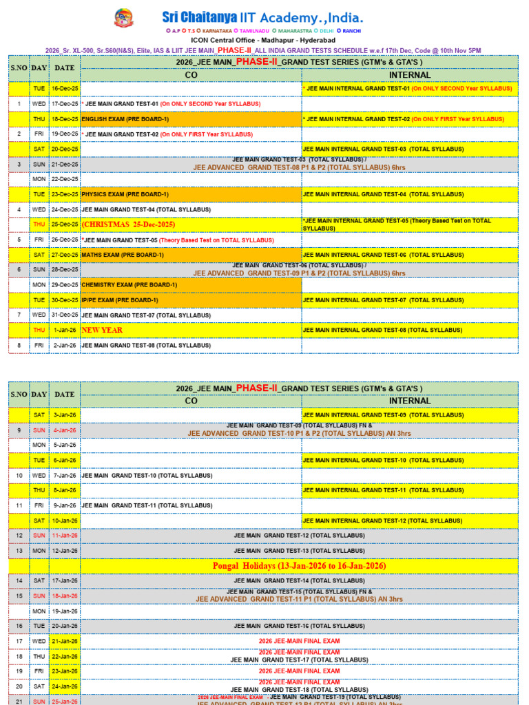 JEE Main Grand Test Schedule 2025-26 | PDF | Career And Technical ...