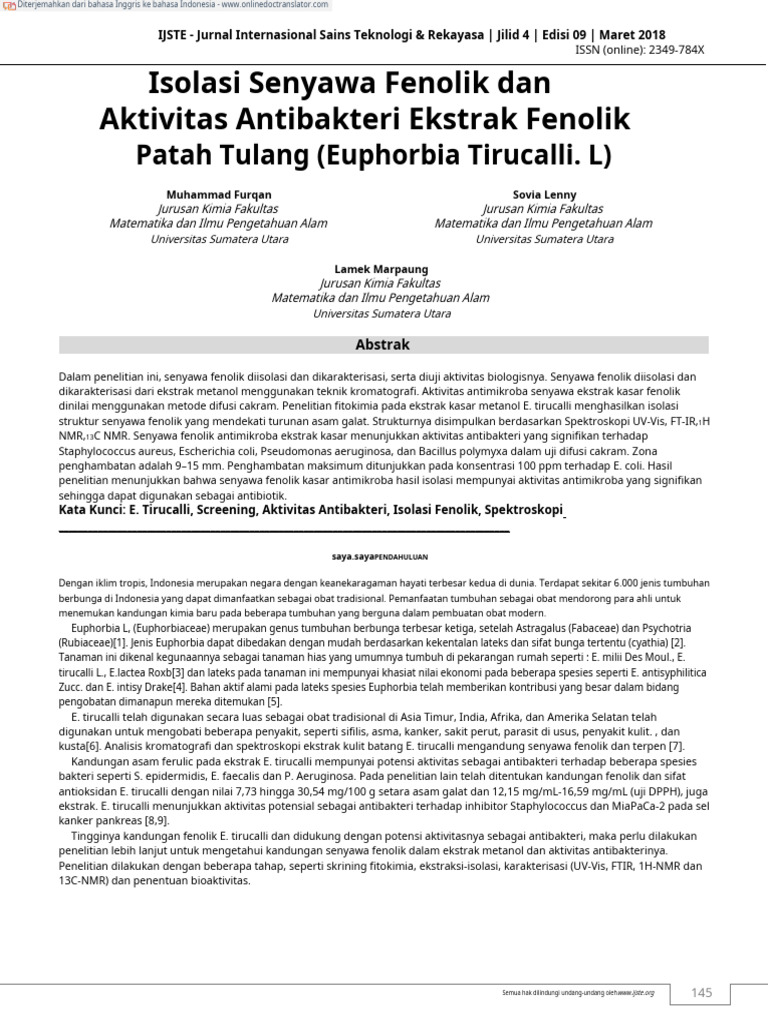 Aktivitas Antibakteri Senyawa Fenolik E. Tirucalli | PDF