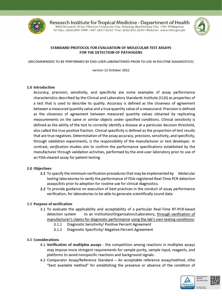 Standard Protocol for Evaluation of Molecular Test Assays for the ...