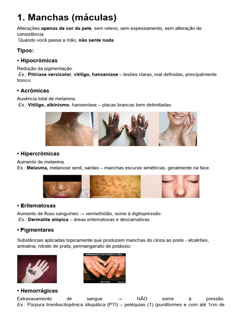 Tipos de Lesões Cutâneas e Características | PDF | Pele | Dermatite