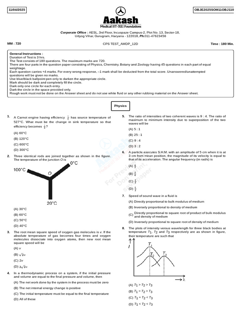 2025 CPS Test Physics & Chemistry Guide | PDF | Temperature | Waves