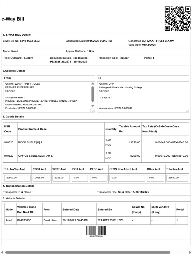 E-Way Bill Details for Goods Transport | PDF | Taxes | Government Finances