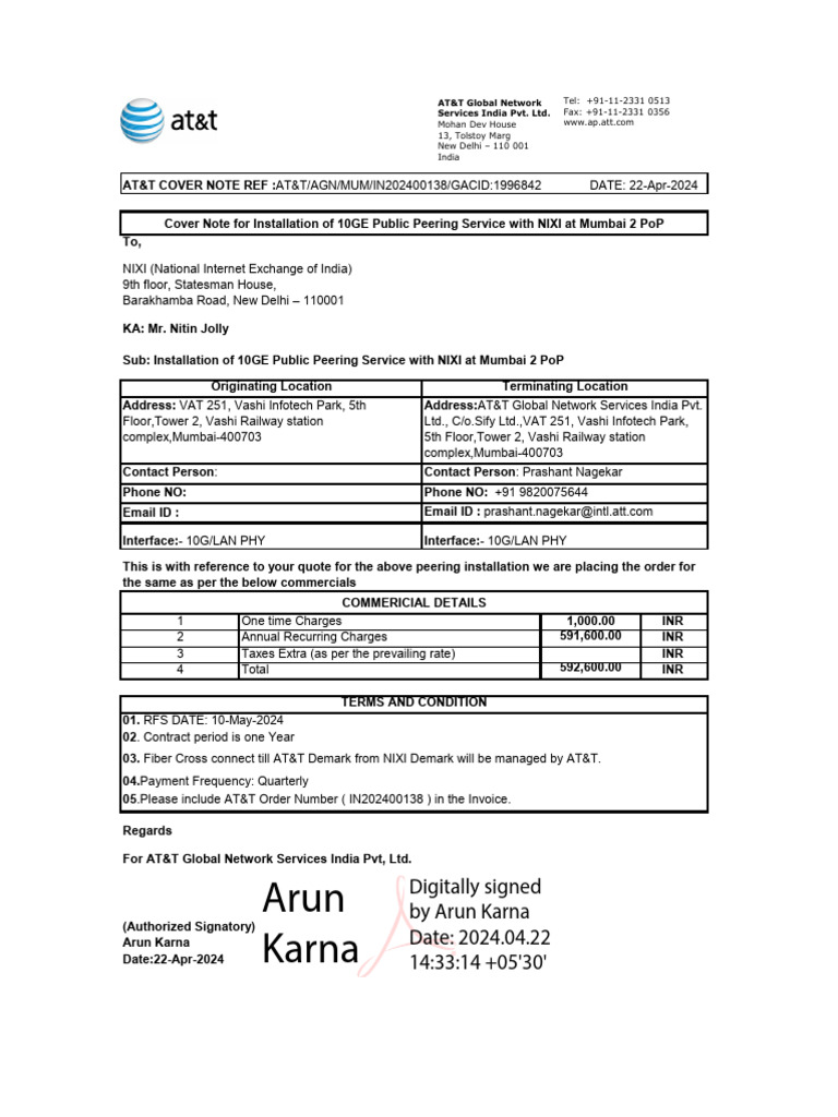 PO_Installation of 10GE Public Peering_Mumbai | PDF | Internet ...