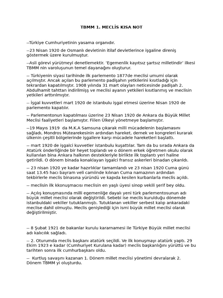 Tbmm Kisa Not | PDF