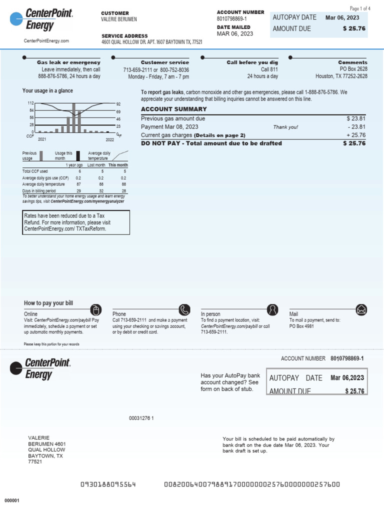 Baytown TX Utility Bill Summary | PDF | Payments