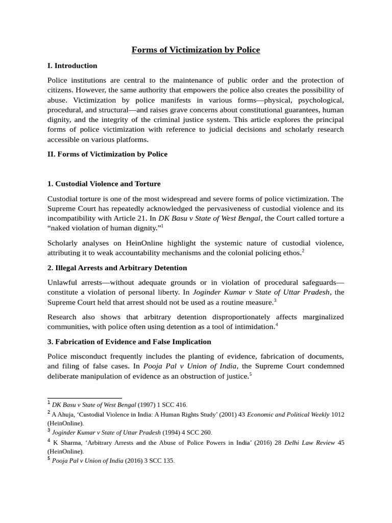 Forms of Victimization by Police | PDF | Torture | Police