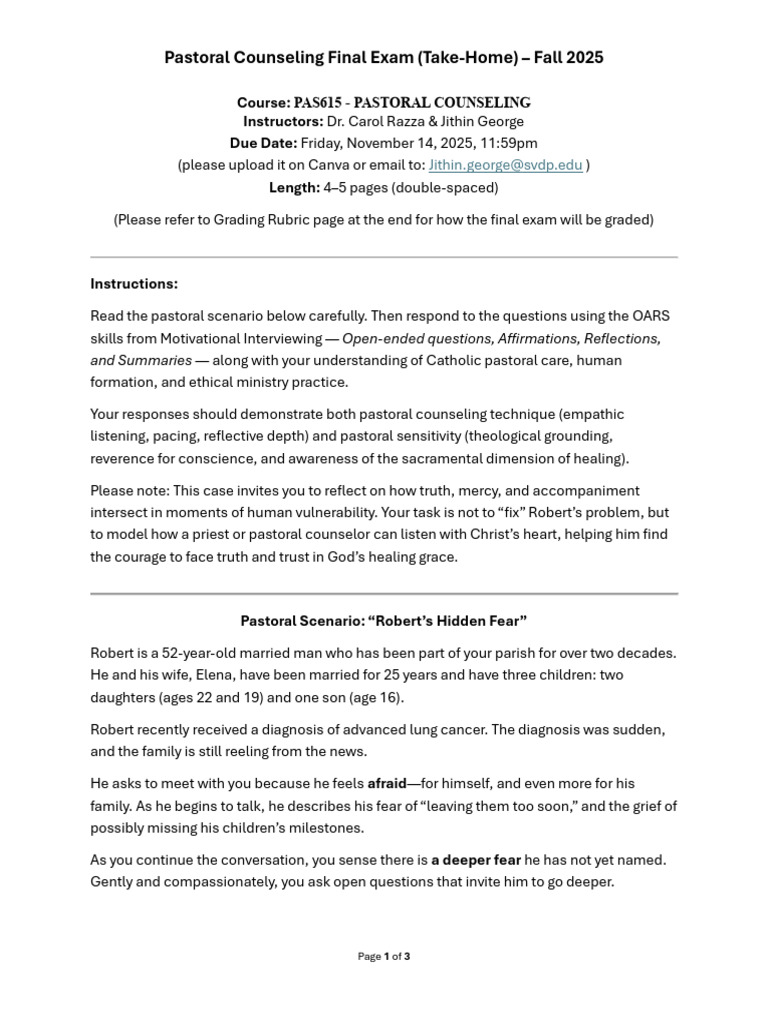 Pastoral Counseling Exam: OARS Framework | PDF