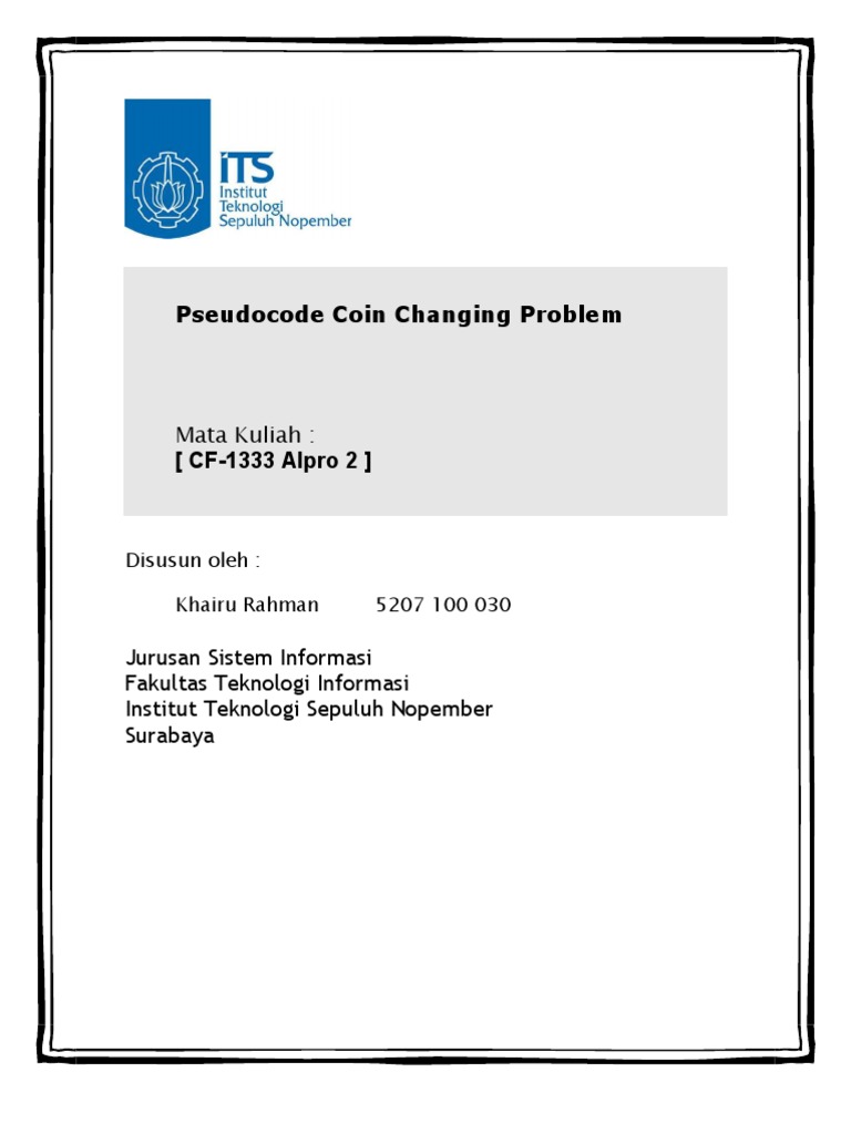 Pseudo Code Coin Changing | PDF | Variable (Computer Science) | Array ...