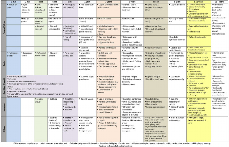 Developmental Milestones Chart | PDF