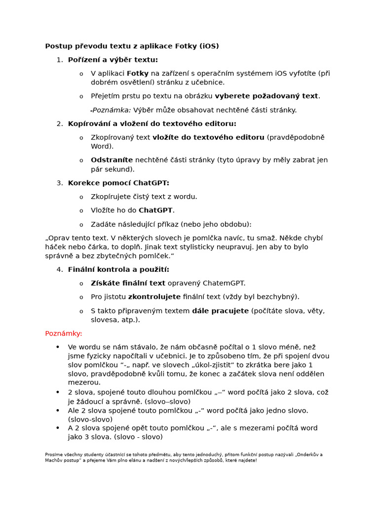 Převádění Textu - Fotky Postup | PDF