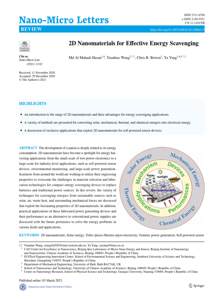 2D Nanomaterials for Energy Scavenging | PDF | Graphene | Energy Harvesting