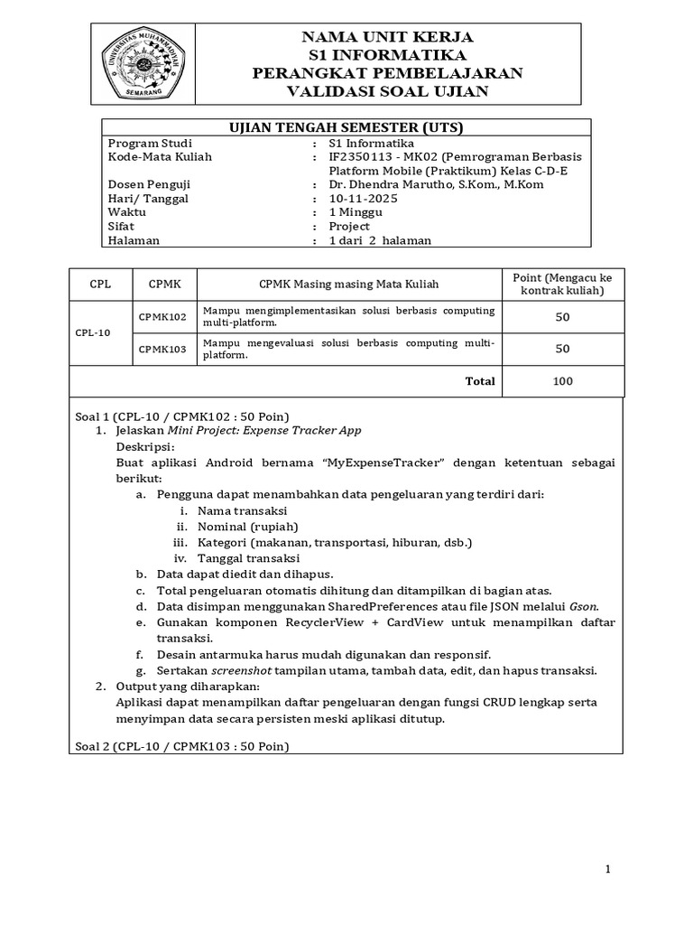 UTS Pemrograman Mobile | PDF