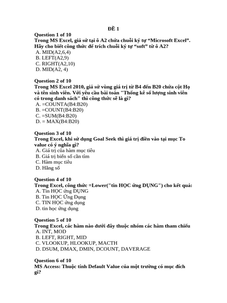 Trac Nghiem Tin Hoc Ung Dung | PDF