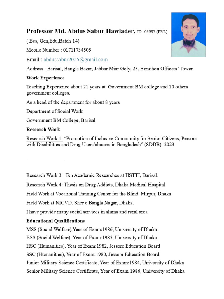 Professor MD Abdus Sabur Hawlader C.V | PDF