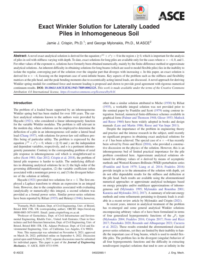 Crispin Mylonakis 2022 Exact Winkler Solution for Laterally Loaded ...