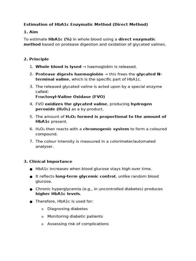 Direct Enzymatic HbA1c Estimation Method | PDF | Glycated Hemoglobin ...