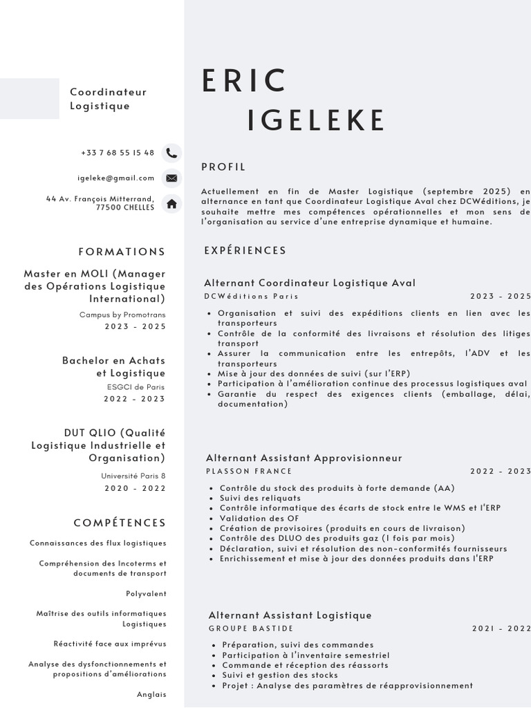 Profil de Coordinateur Logistique Aval | PDF | Logistique | Progiciel ...