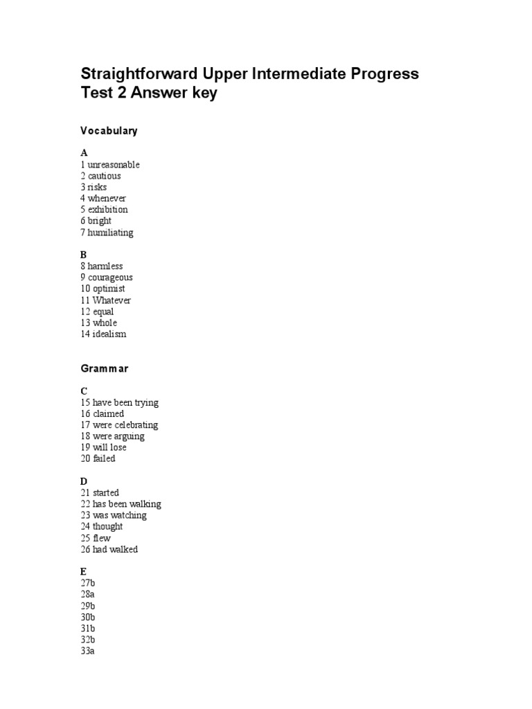 Upper Intermediate Progress Test 2 Answers Pdf