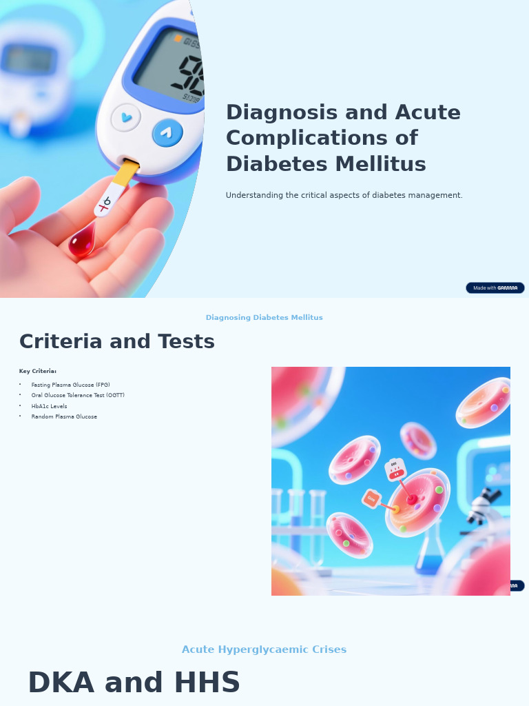 Diagnosis and Acute Complications of Diabetes Mellitus | PDF