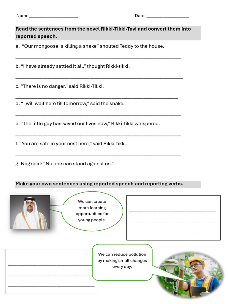 Reported Speech Practice: Rikki-Tikki-Tavi | PDF