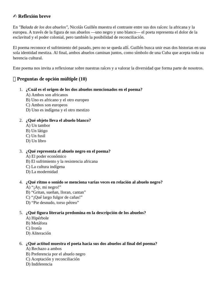Identidad mestiza en "Balada de los dos abuelos" | PDF | Cuba