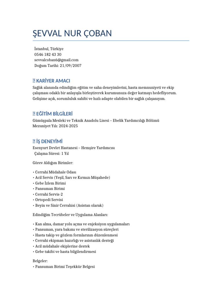 Sevval Nur Coban Guncel CV | PDF
