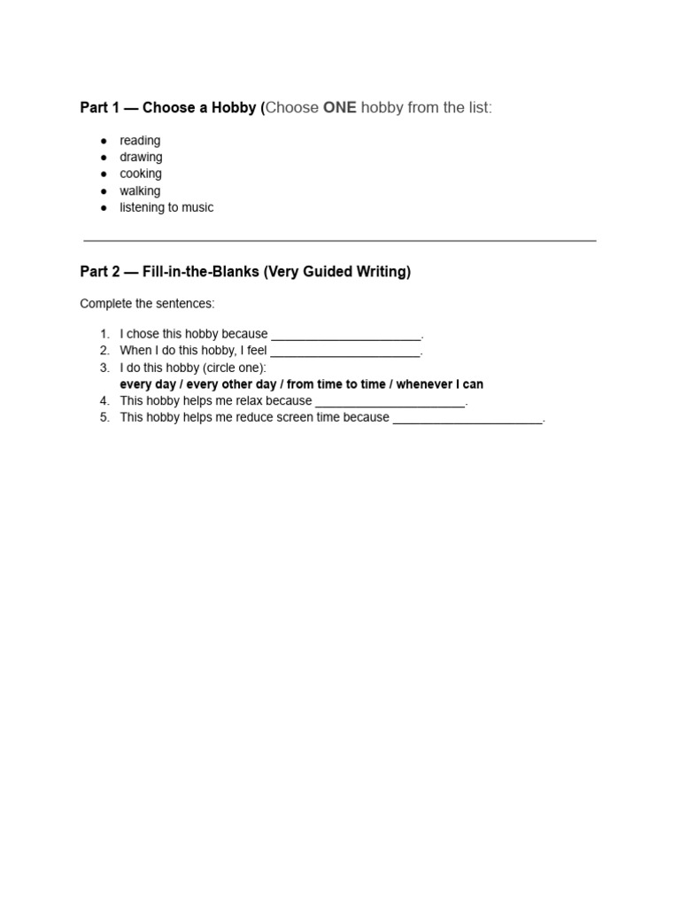 Part 1 - Choose A Hobby | PDF