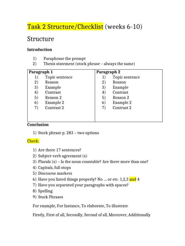 Task 2 - Revised Structure and Checklist | PDF