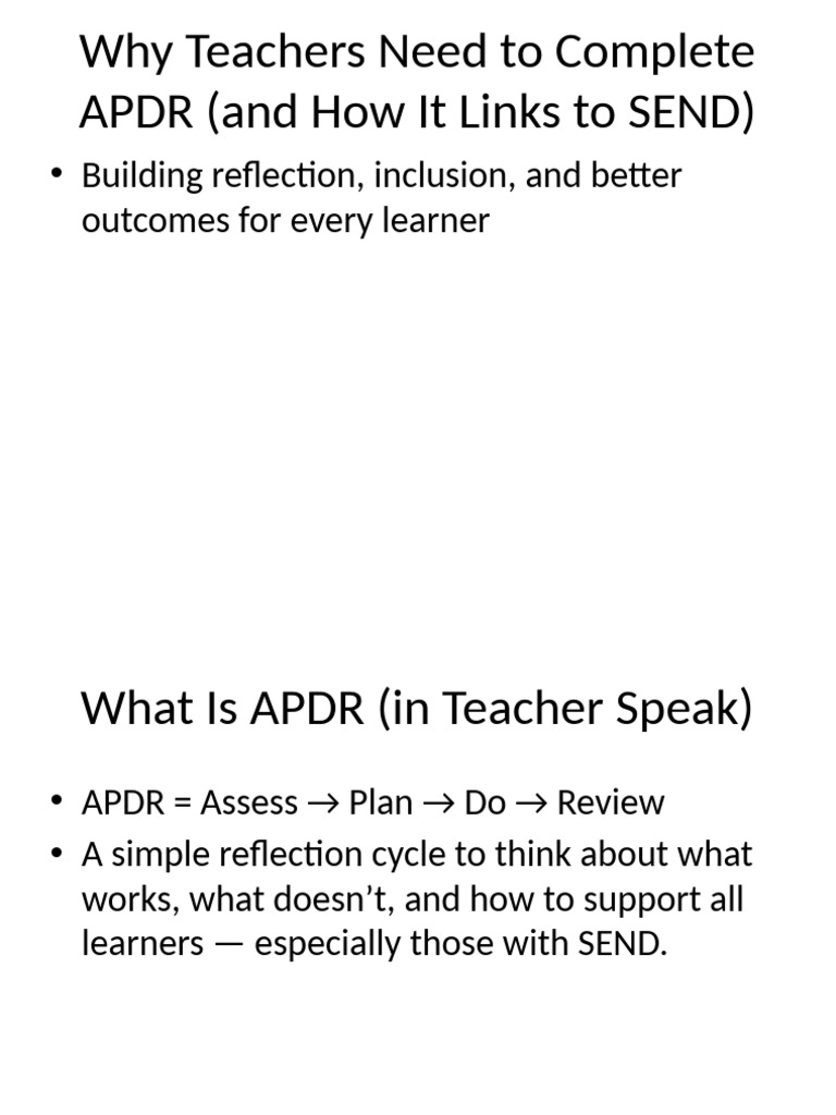 APDR in Teacher Speak and SEND | PDF | Teachers | Performance Appraisal