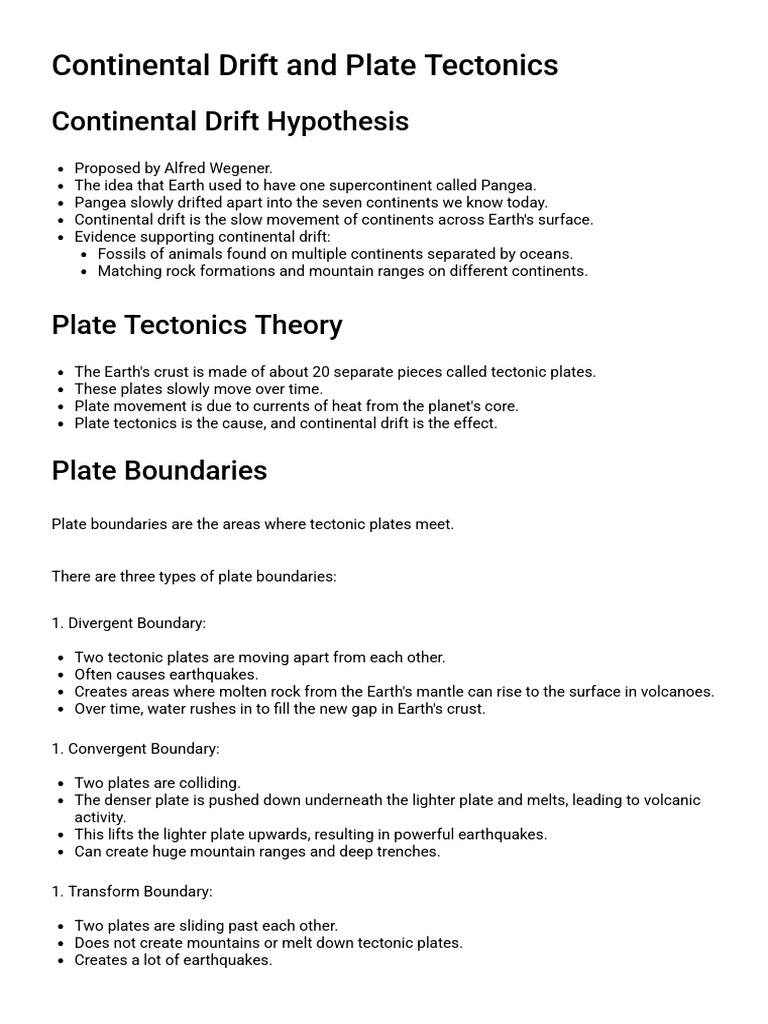 Continental Drift and Plate Tectonics Explained | PDF