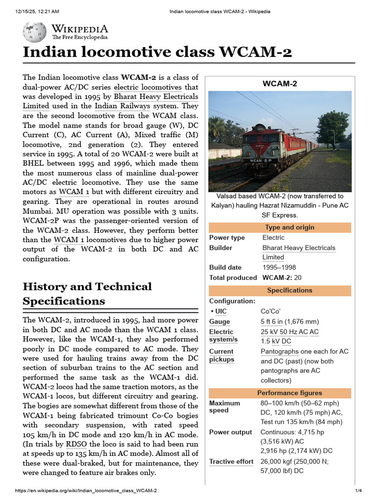 Indian Locomotive Class WCAM-2 - Wikipedia | PDF | Rail Transport ...