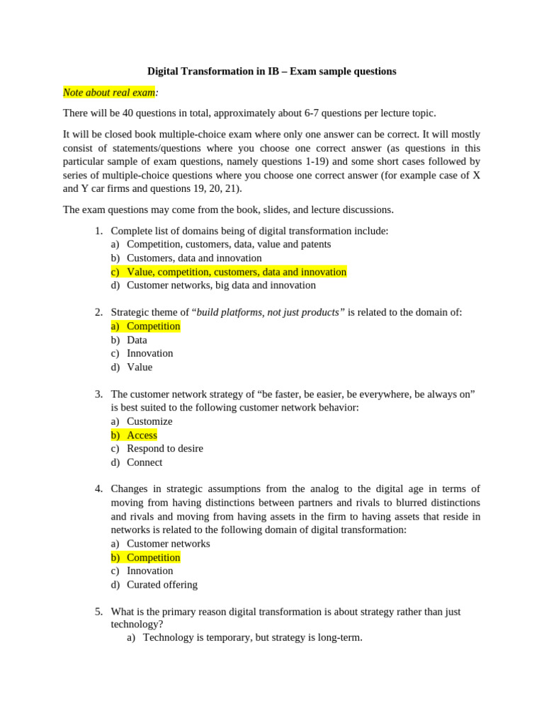 Digital Transformation in IB | PDF | Multiple Choice | Business Economics
