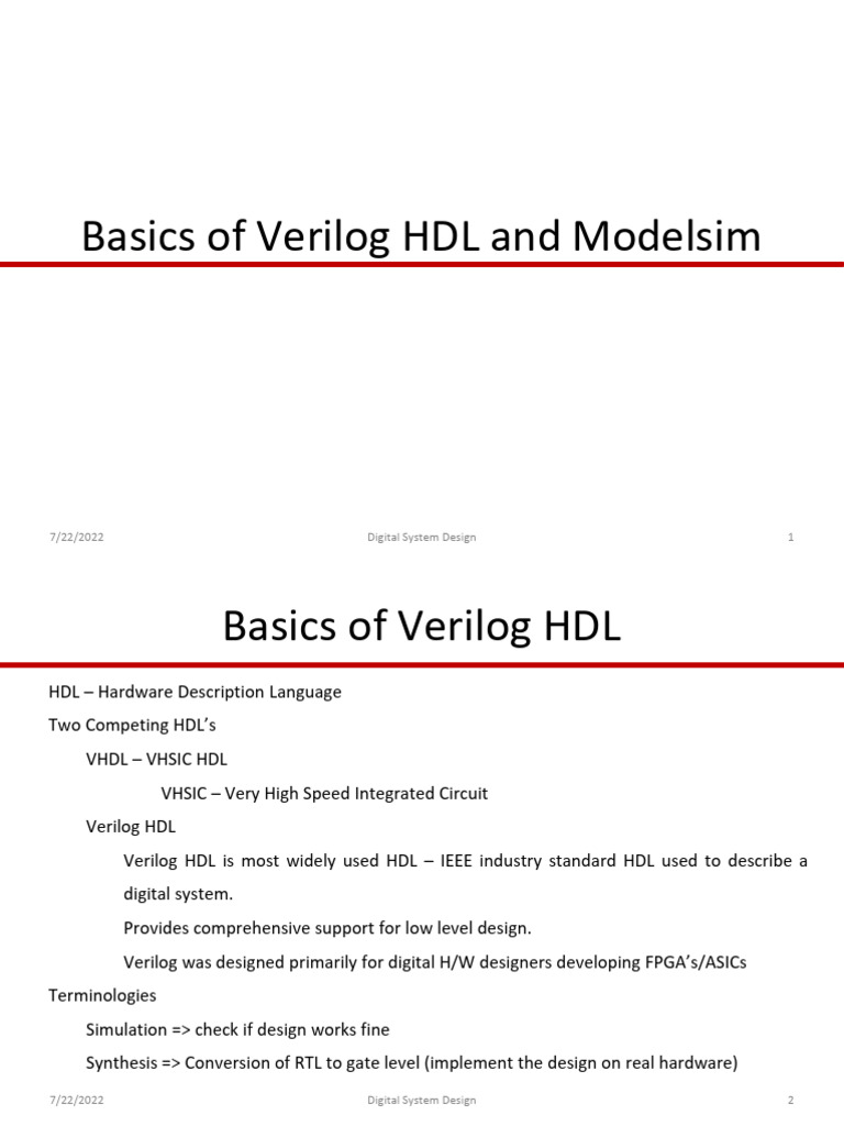 FALLSEM2025-26 VL BECE102L 00100 TH 2025-08-13 Basic-of-Verilog | PDF ...
