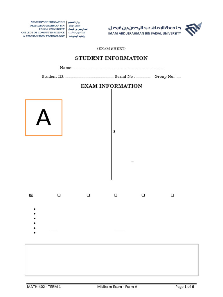 MATH-402MidVerA - answerkey | PDF | Linear Subspace | Algebra