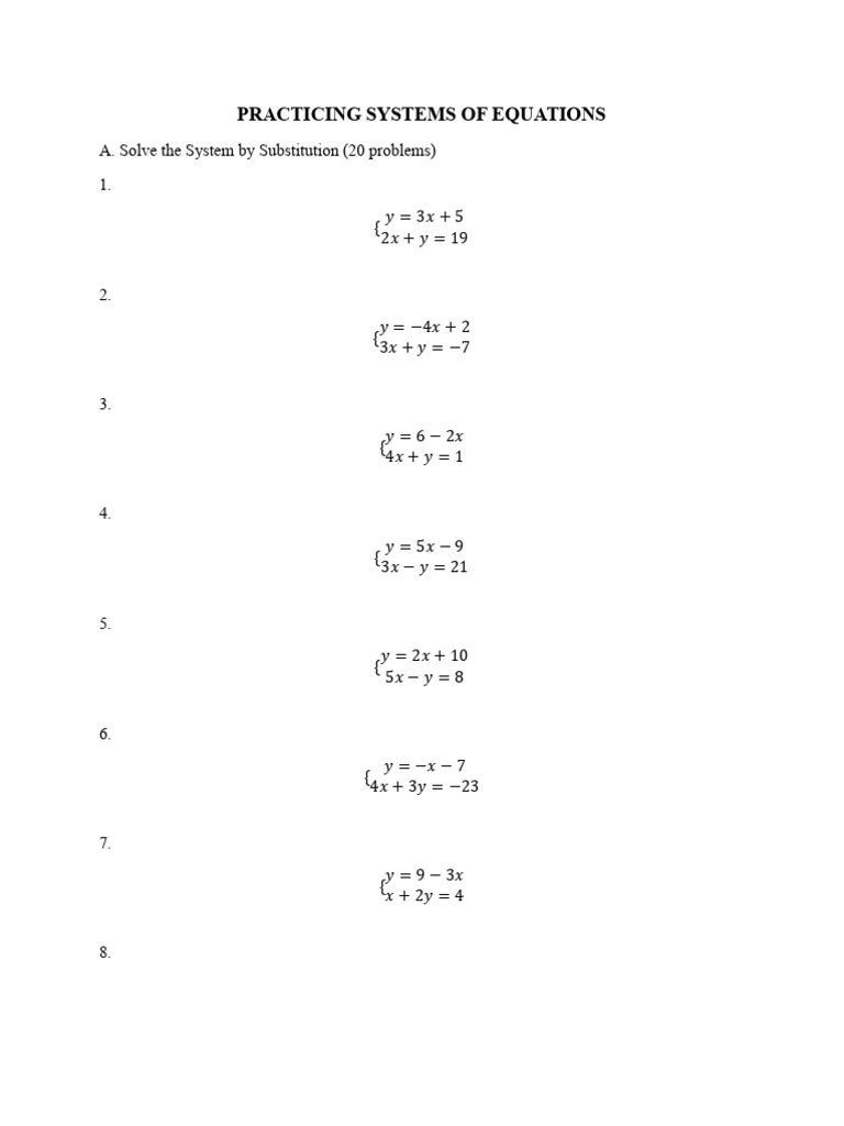 Systems of Equations Practice Problems | PDF | Length