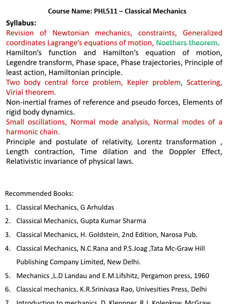 Classical Mechanics Course Syllabus | PDF