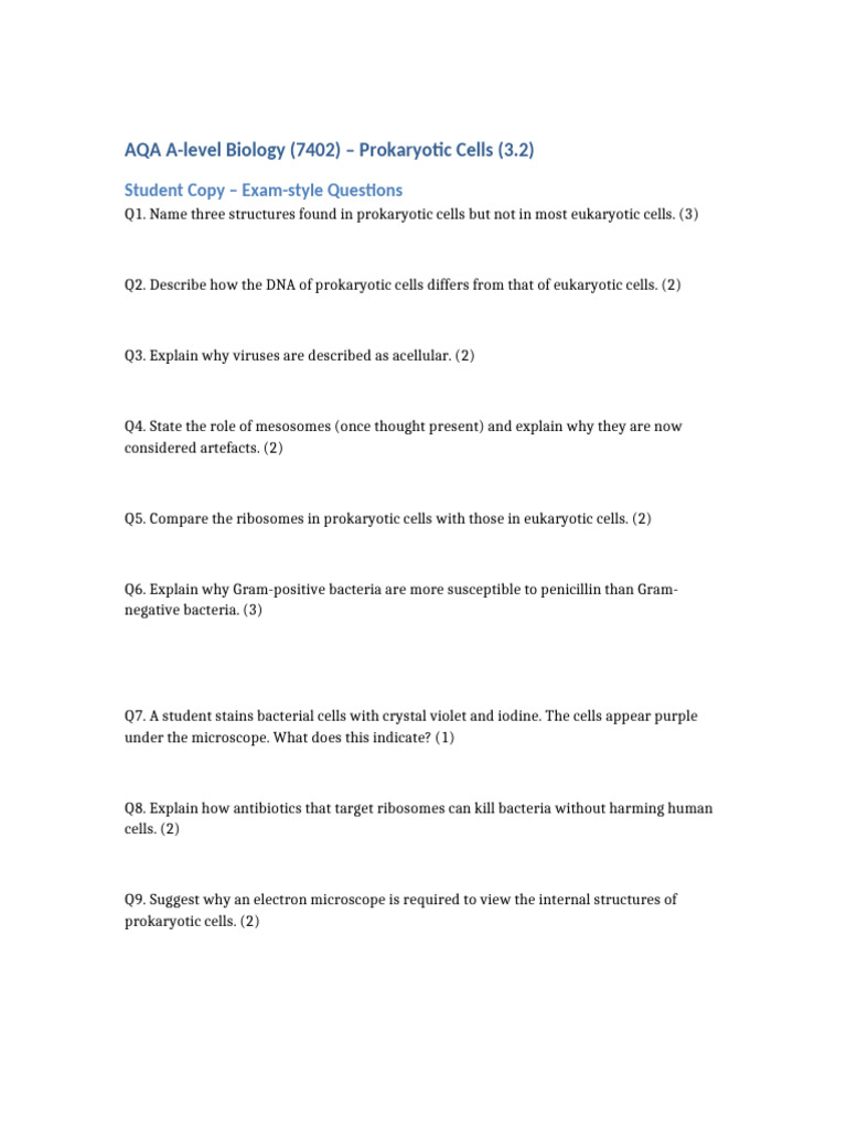 3.2 HW2 Prokaryotic Cells Questions Student | PDF | Bacteria | Cell ...