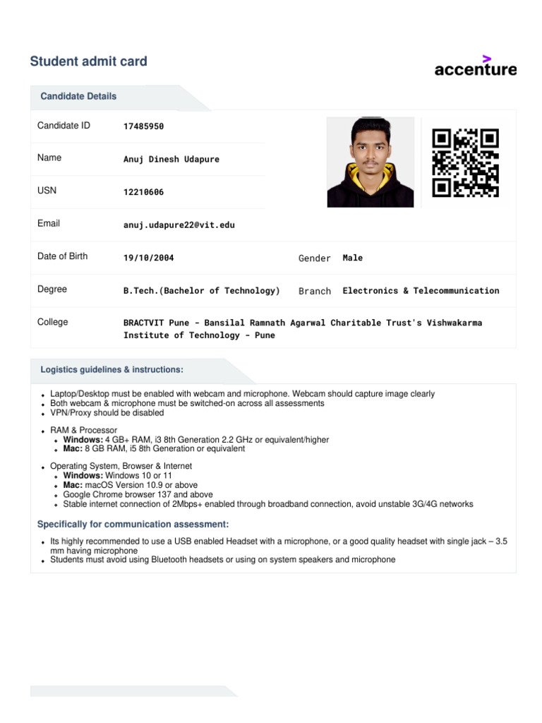 Admit Card Accenture | PDF | Privacy | Employment
