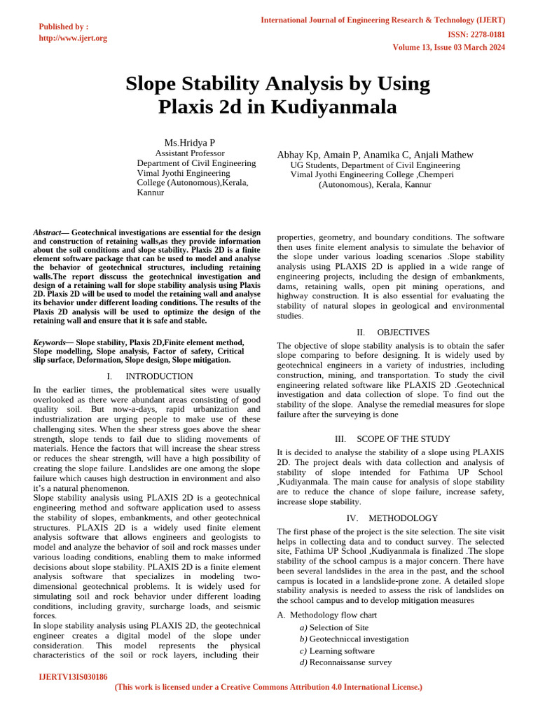 Slope Stability Analysis by Using Plaxis 2d in Kudiyanmala ...