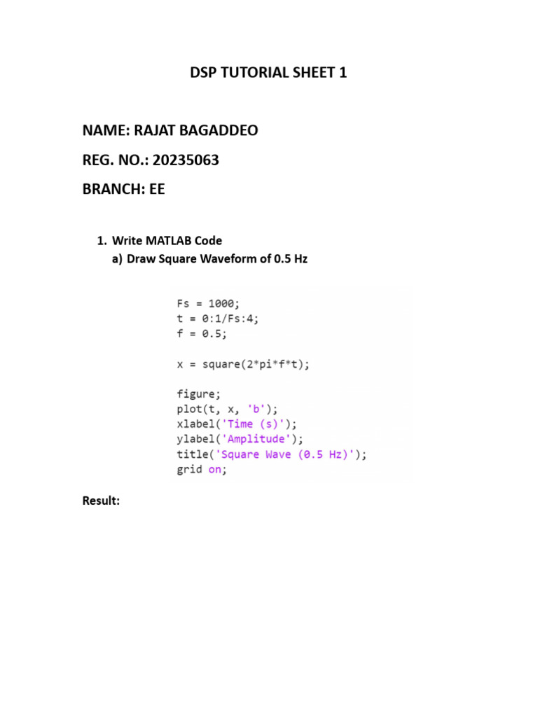 DSP Tutorial Sheet 1 | PDF