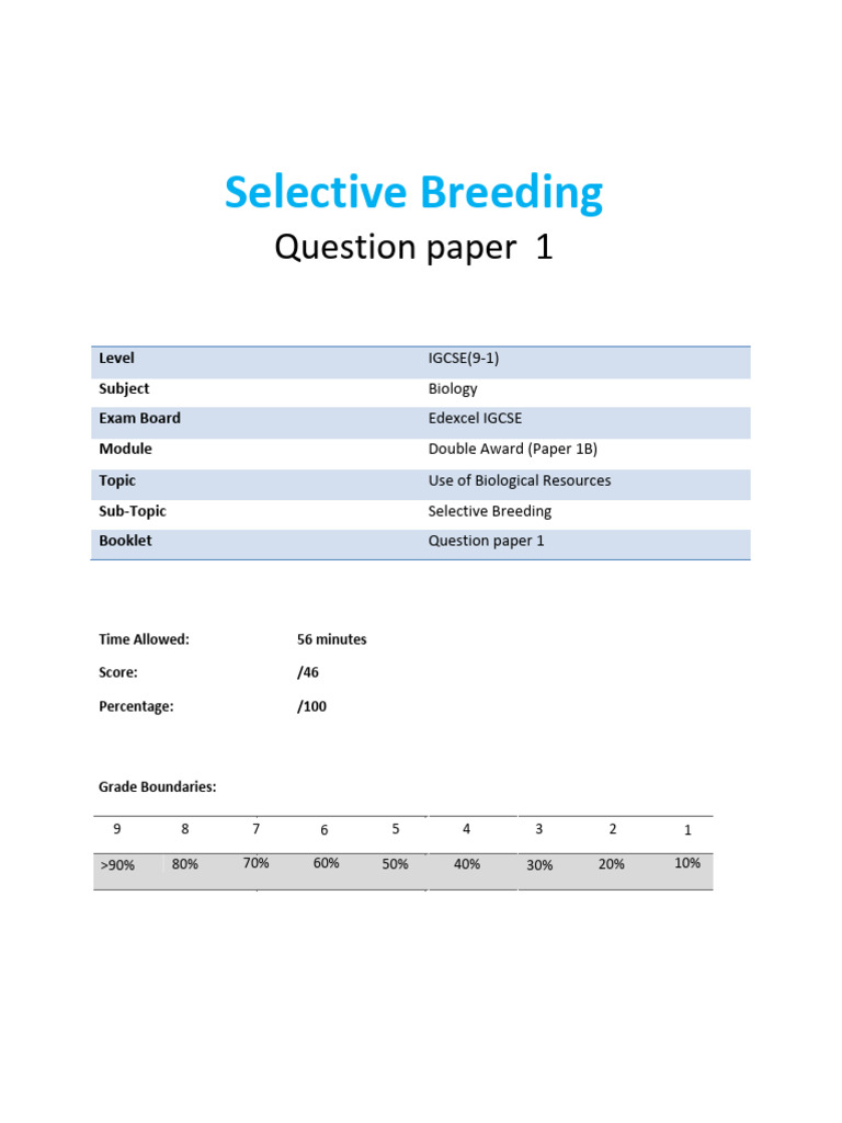 20.1 Selective Breeding 1b Igcse 9 1 Edexcel Biology | PDF ...