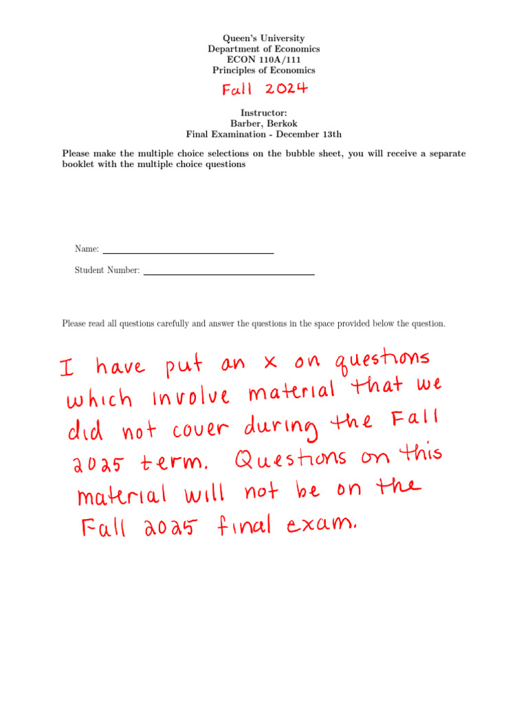 Econ 110 Final Exam - Modified - Fall 2024 | PDF | Profit (Economics ...