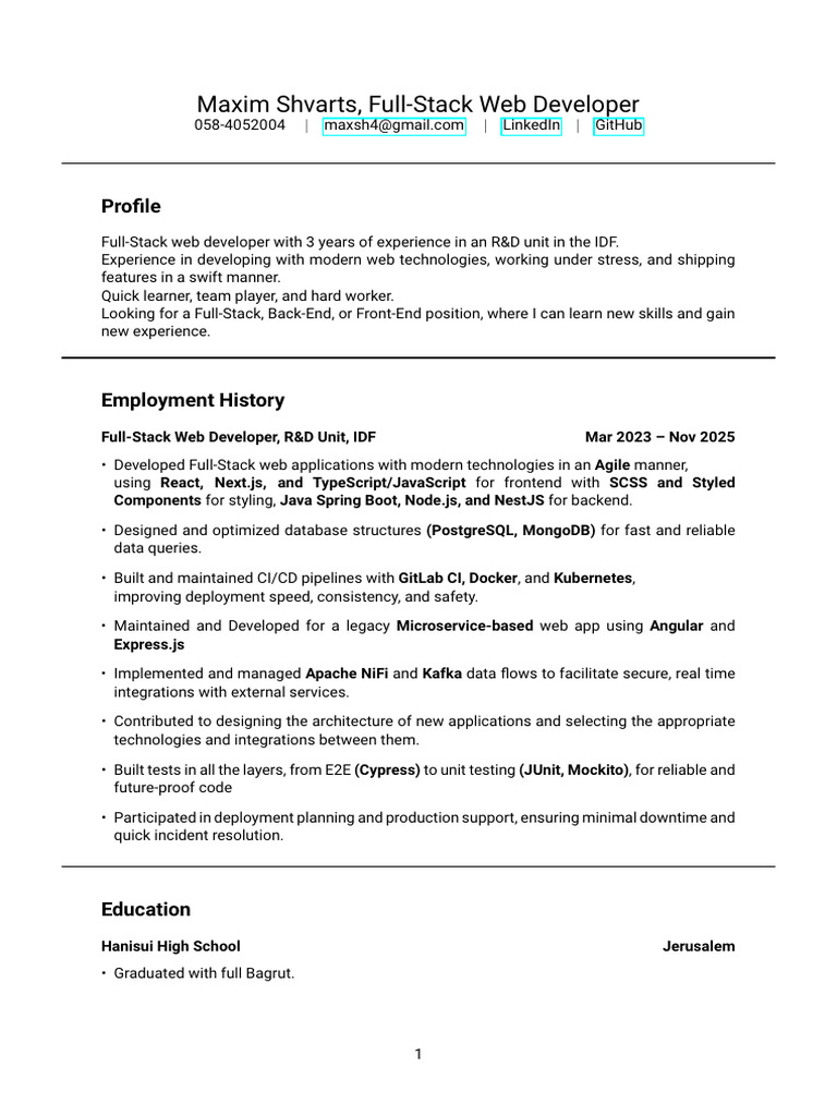 Full-Stack Web Developer Profile | PDF