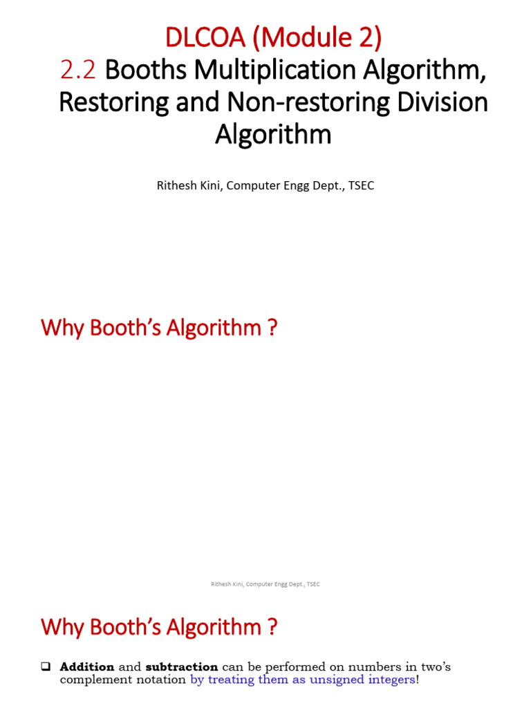 Booth's Multiplication & Division Algorithms | PDF | Multiplication ...